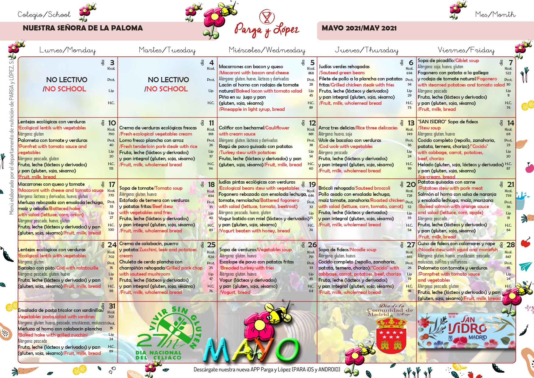 Menús de mayo – AFA La Paloma